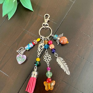 Spring Purse Charm, Beaded Key Fob, Summer Keychain, Bag Charm Pull ...