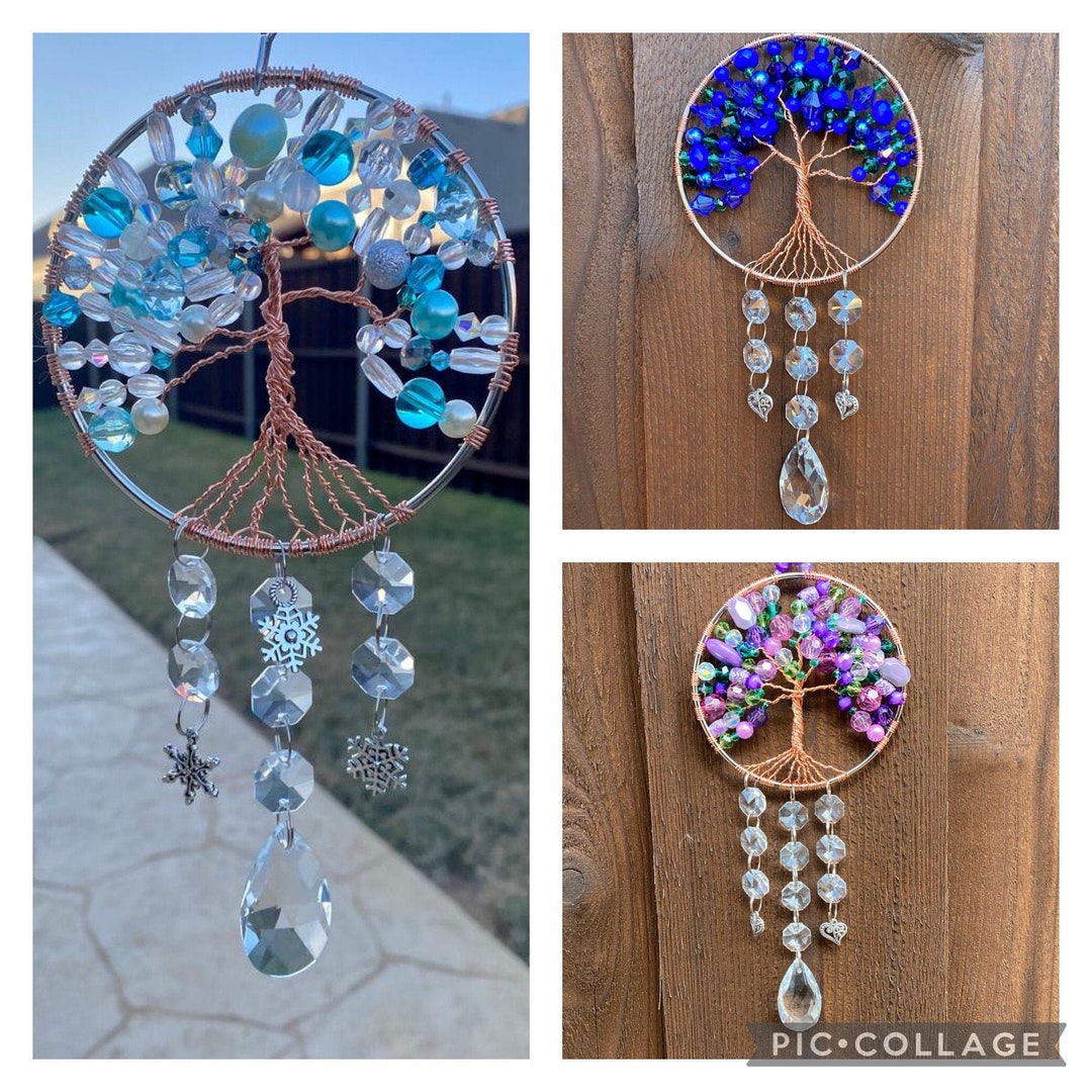 Winter Tree of Life, Snowflakes Crystal Sun Catcher, Christmas Window ...