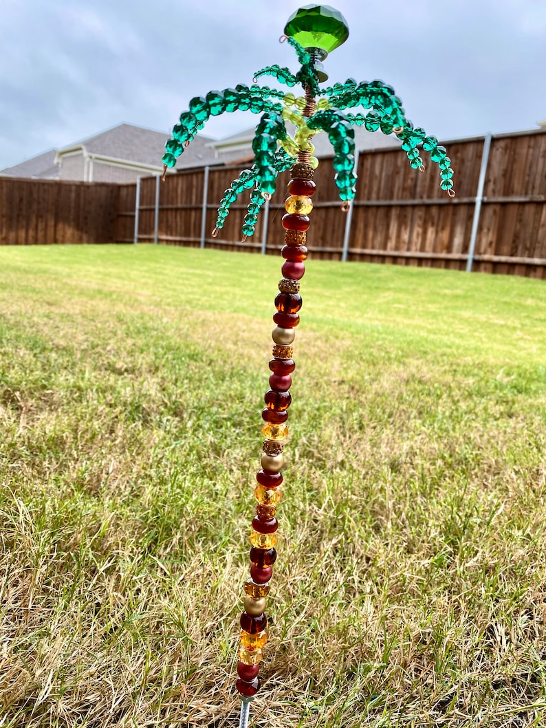 Palm Tree Beaded Garden Stake Garden Sparkler Glass Sun | Etsy