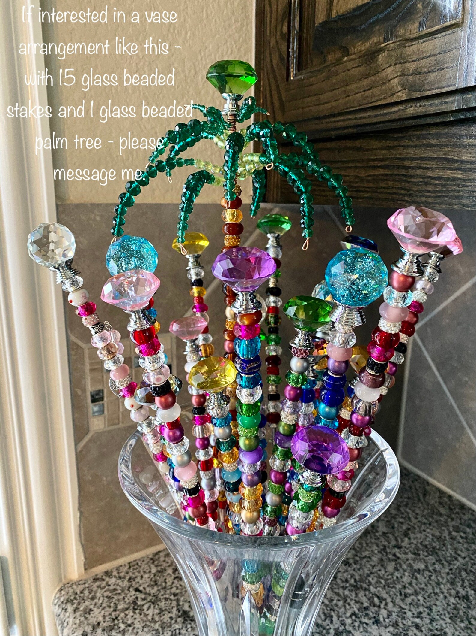 Palm Tree Beaded Garden Stake, Garden Sparkler, Glass Sun Catcher ...