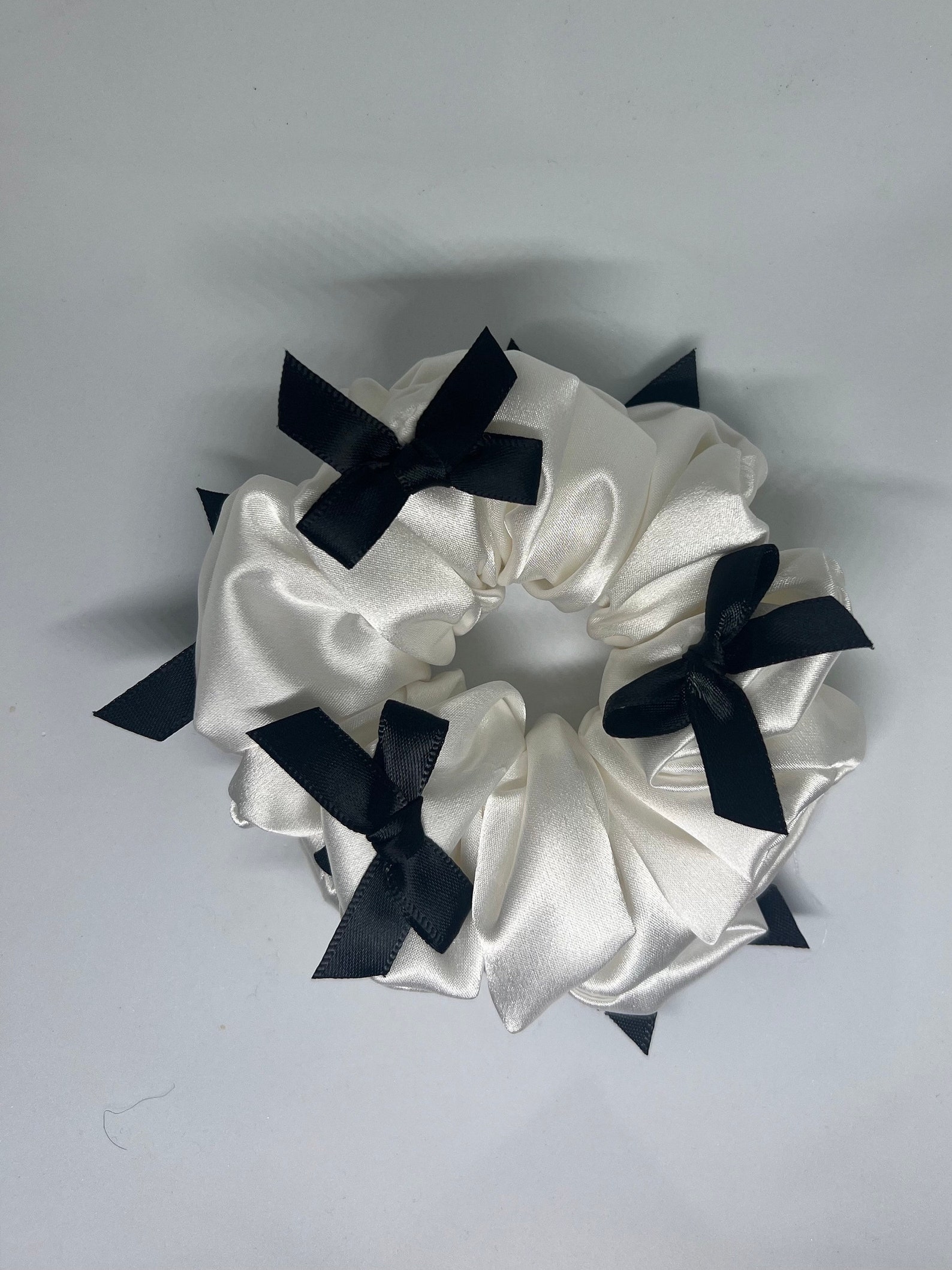 Handmade White Satin Scrunchie With Black Bows - Etsy