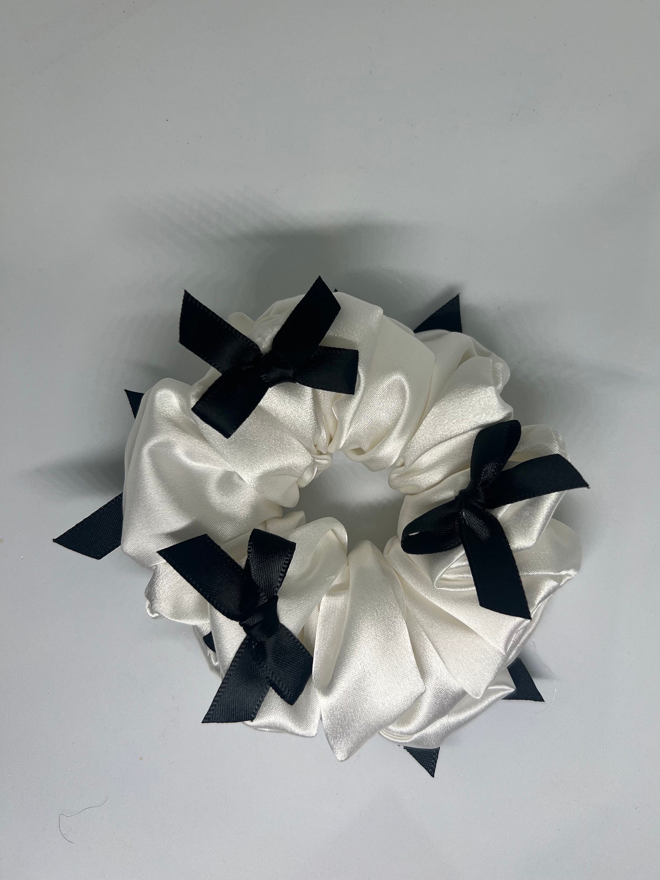 Handmade White Satin Scrunchie With Black Bows - Etsy