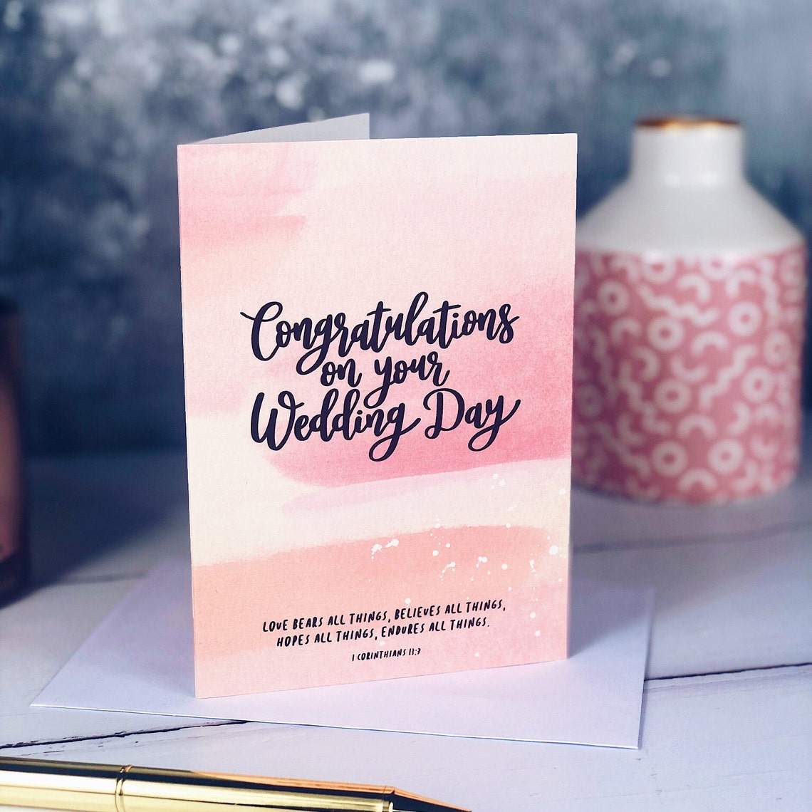 Congratulations On Your Wedding Day Blush Card 1 Corinthians | Etsy