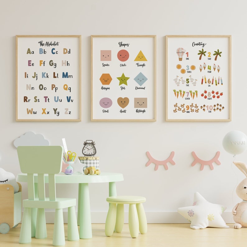 Set of 3 Educational Poster Print Set - Home Decor - Nursery Art ...