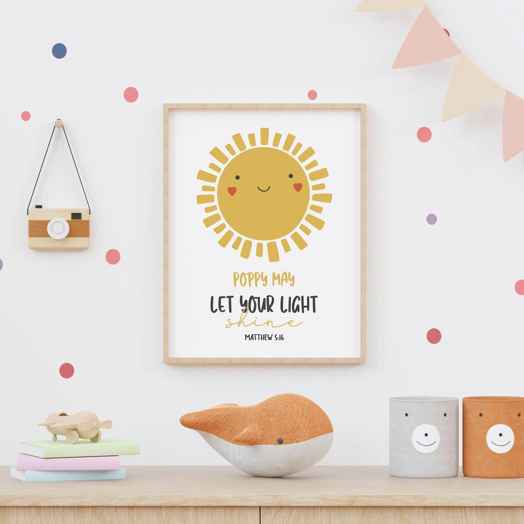 Personalised Let Your Light Shine Print - Nursery Wall Art - Bible ...