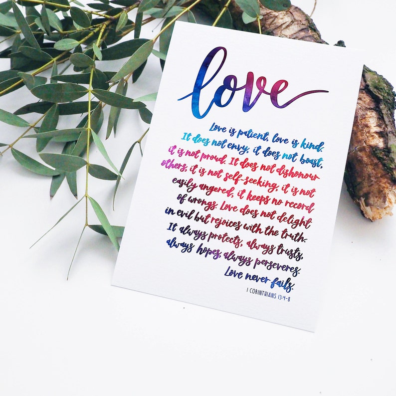 Love is Patient Calligraphy Print 1 Corinthians 13:4-8 - Etsy UK