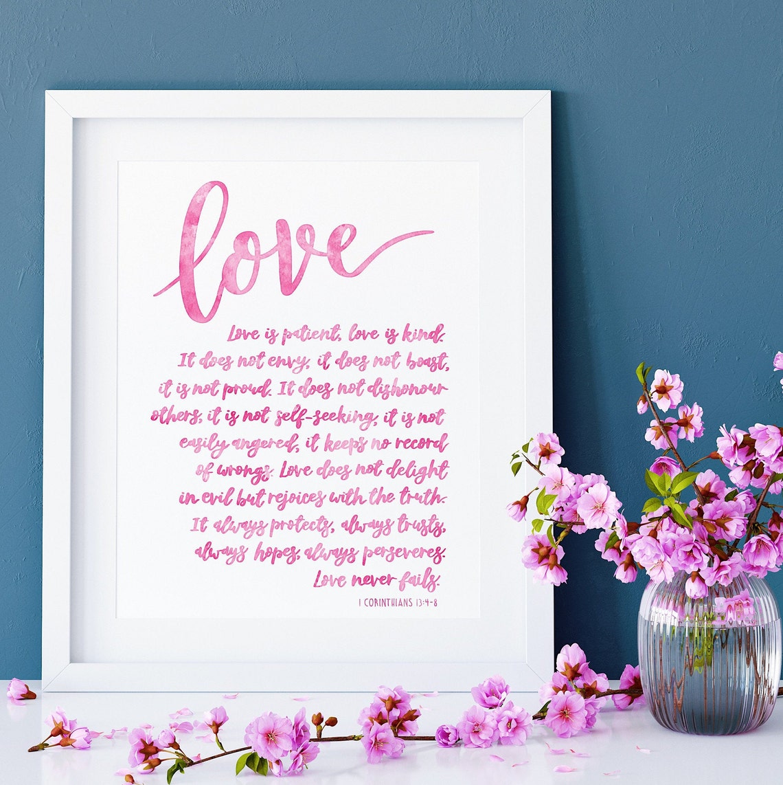 Love is Patient Calligraphy Print - 1 Corinthians 13:4-8 - Christian ...