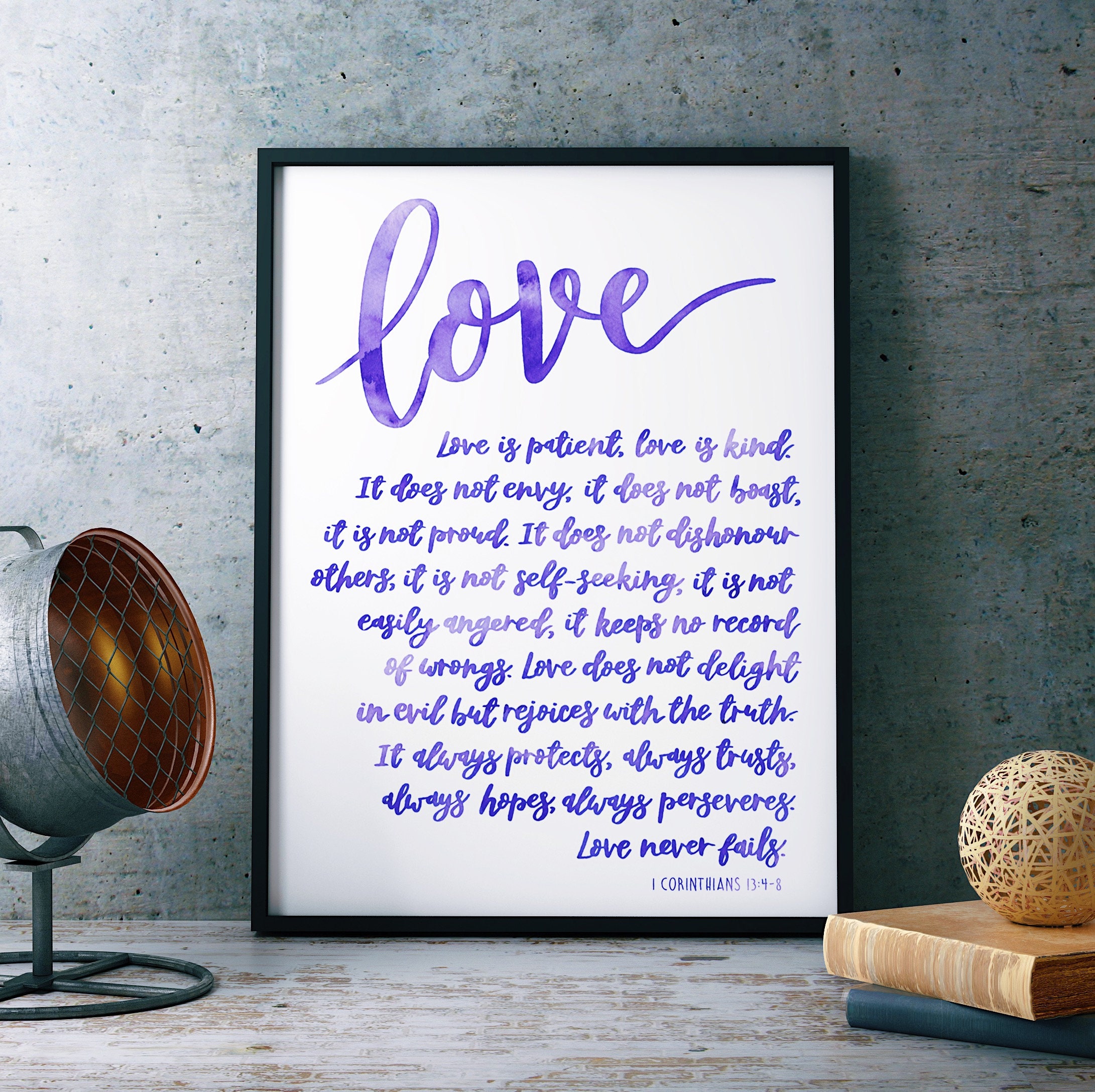 Love is Patient Calligraphy Print - 1 Corinthians 13:4-8 - Christian ...