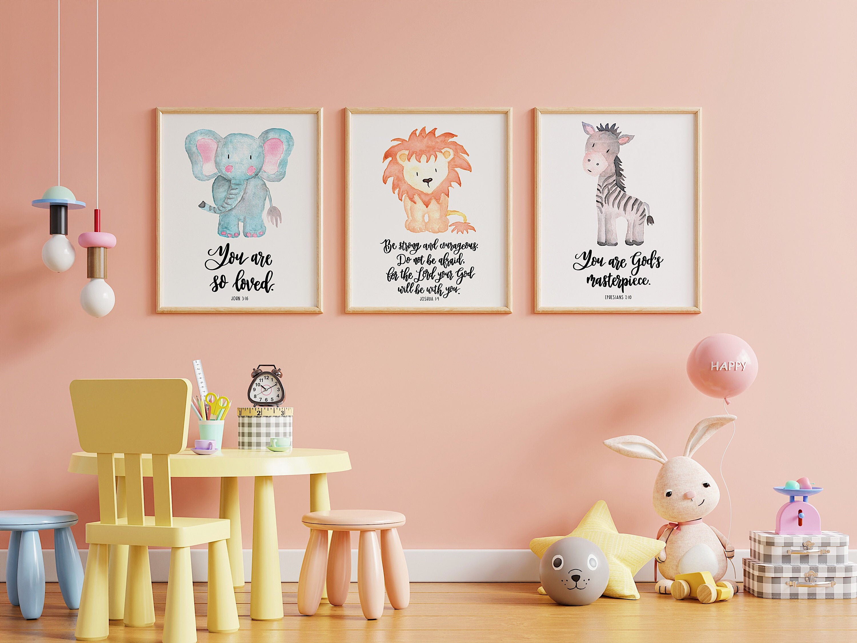 Bible Verse Nursery Zoo Print Set of 3 - Christian Gift - New Baby ...