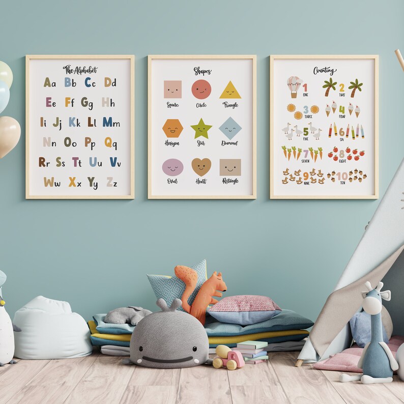Set of 3 Educational Poster Print Set - Home Decor - Nursery Art ...