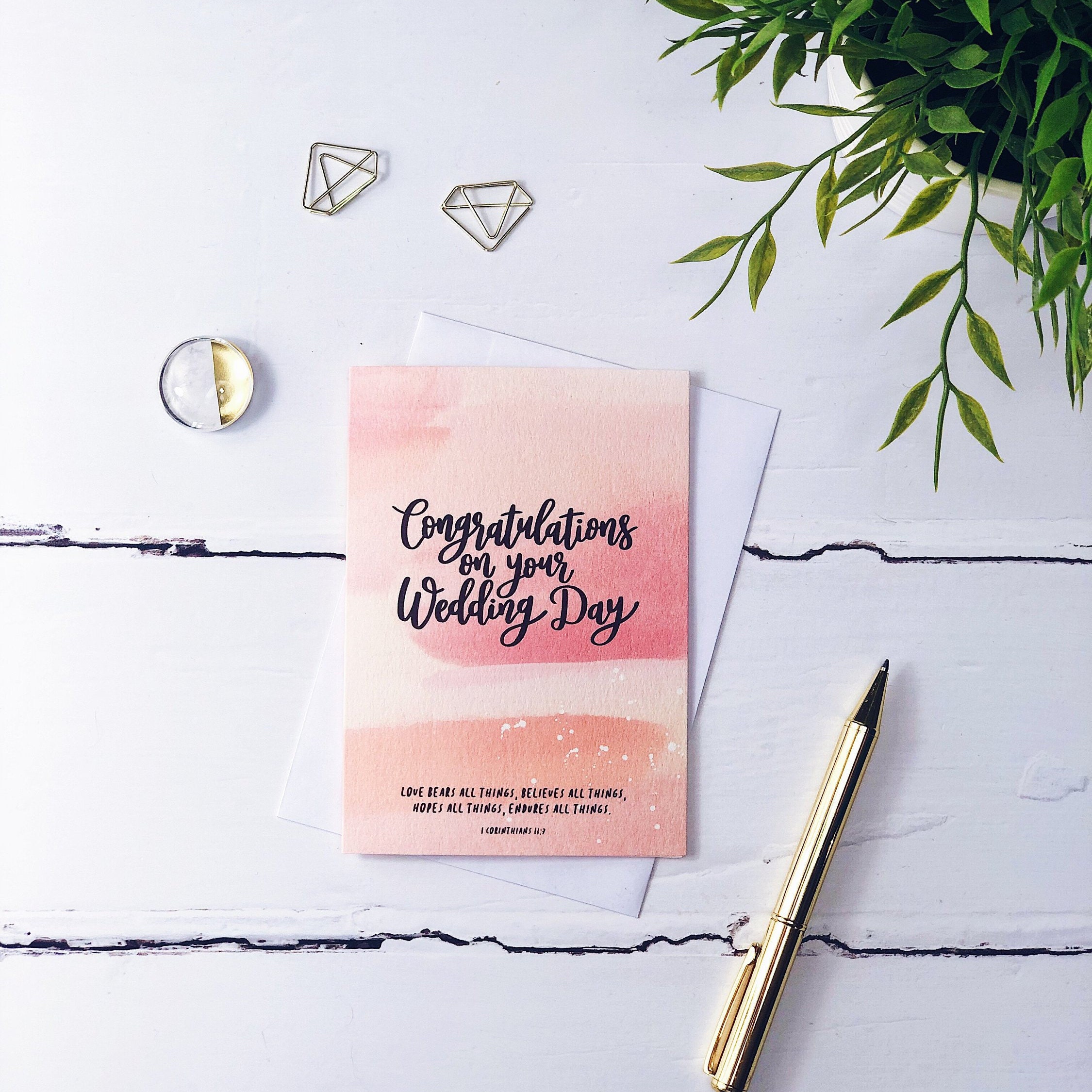 Congratulations On Your Wedding Day Blush Card 1 Corinthians | Etsy