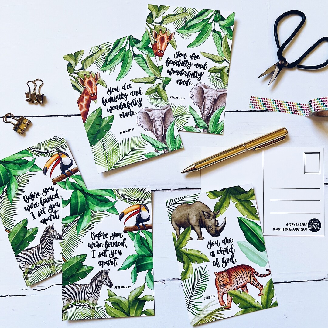 Set of 6 Jungle Bible Verse Kids Postcards - Christian Cards ...
