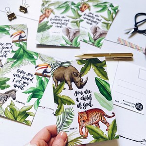 Set of 6 Jungle Bible Verse Kids Postcards - Christian Cards ...