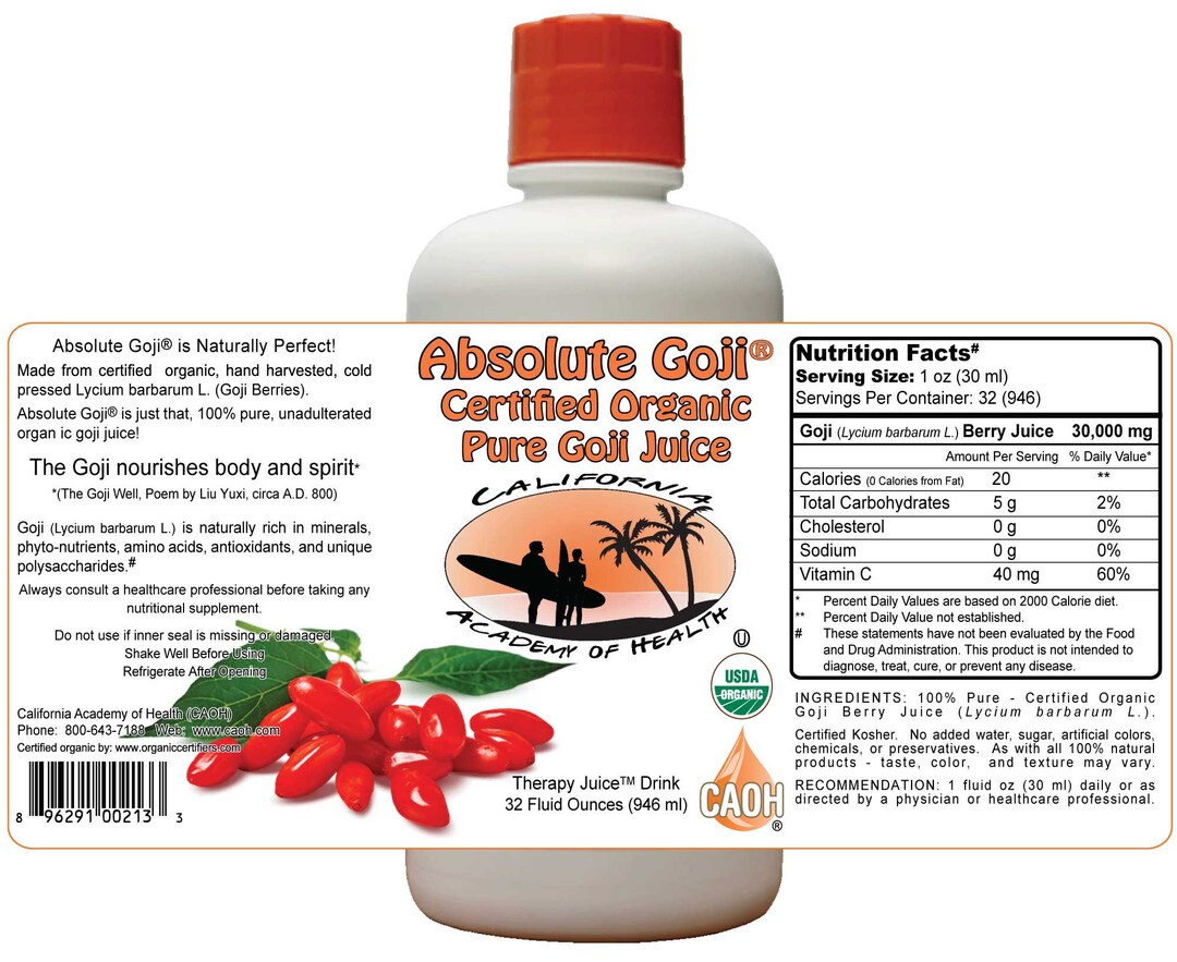 Absolute Goji 100% puro jugo de Goji 32 oz - Etsy España