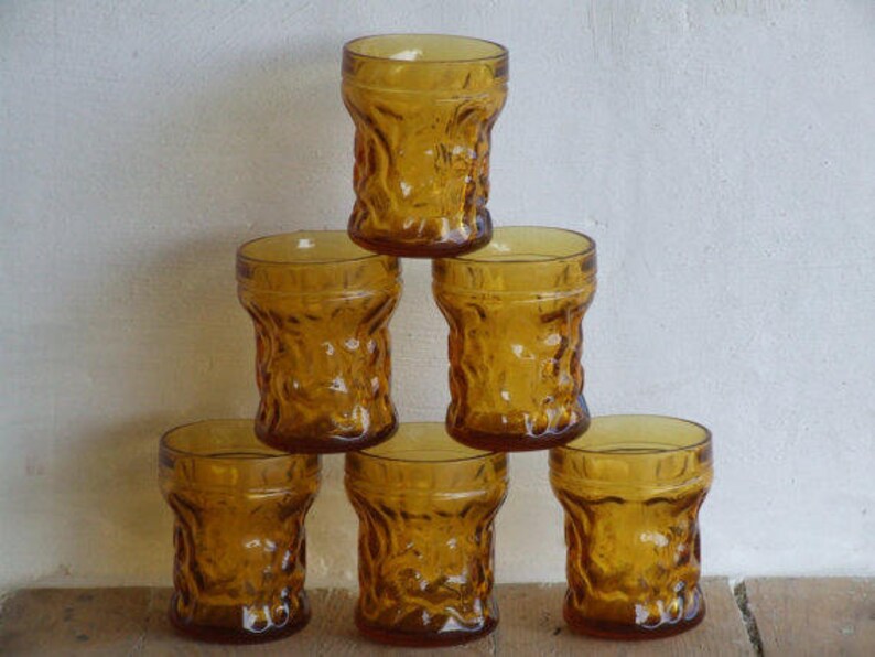 Retro Orange Glass Set of 6 - Etsy