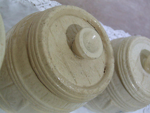 French Vintage Round Barrel Design Kitchen Canister Set // Basket Weave ...