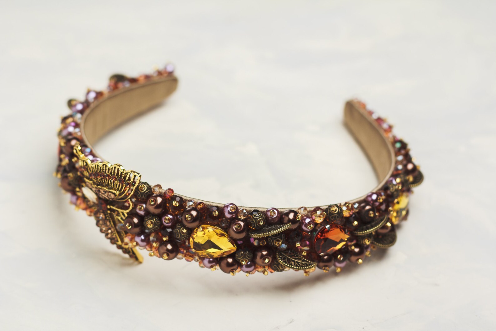Jewelled Headband Bronze Tiara Beaded Headband for Women Gold - Etsy