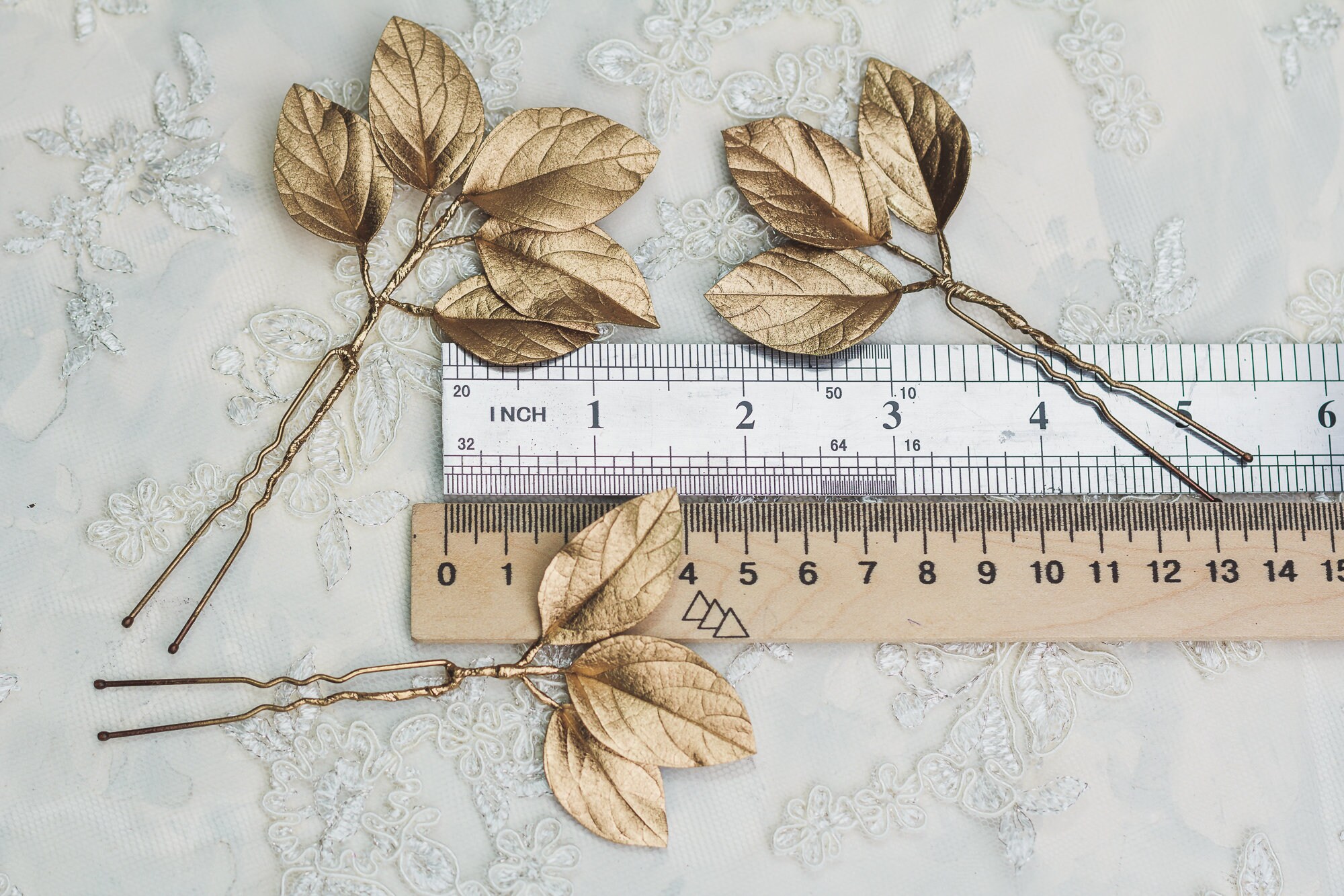 Gold leaf hair pins set Bridal hair piece Fall Wedding hair | Etsy