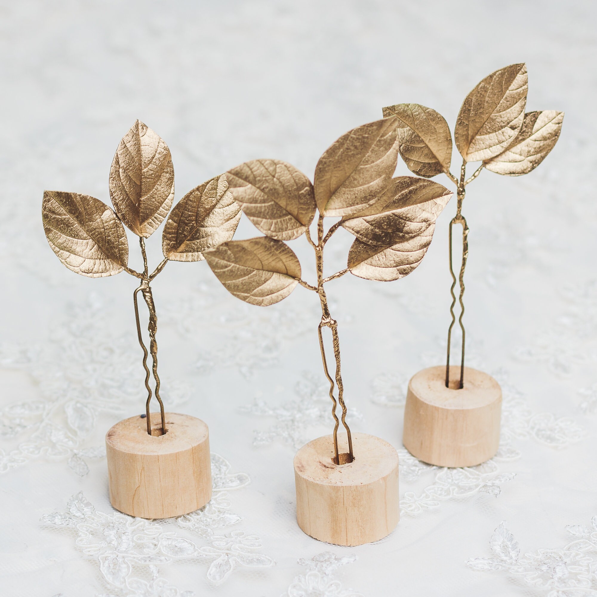 Gold leaf hair pins set Bridal hair piece Fall Wedding hair | Etsy