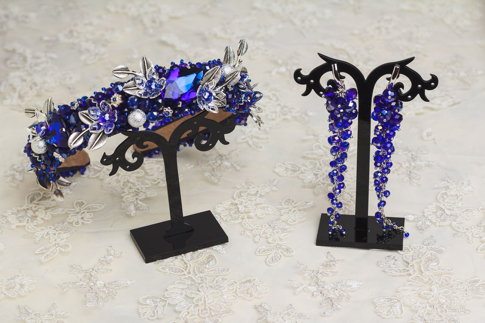 Navy blue jeweled headband Adult Blue crystal crown Baroque | Etsy