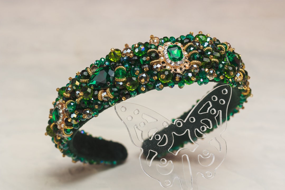 Diadema joyada Tiara esmeralda Diadema con cuentas para mujer Tiara de ...