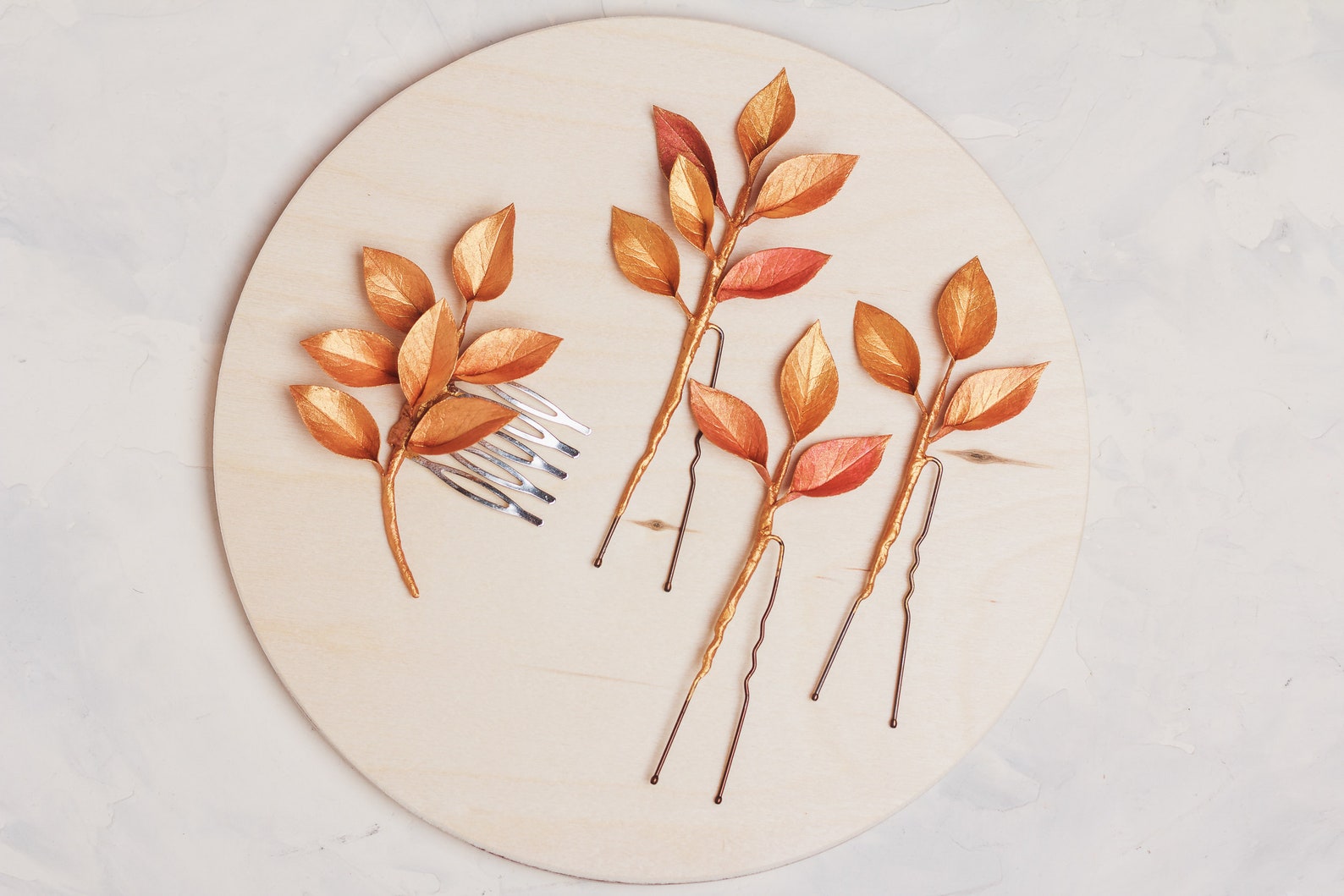 Gold Leaf Hair Pins Set Bridal Hair Piece Fall Wedding Hair | Etsy