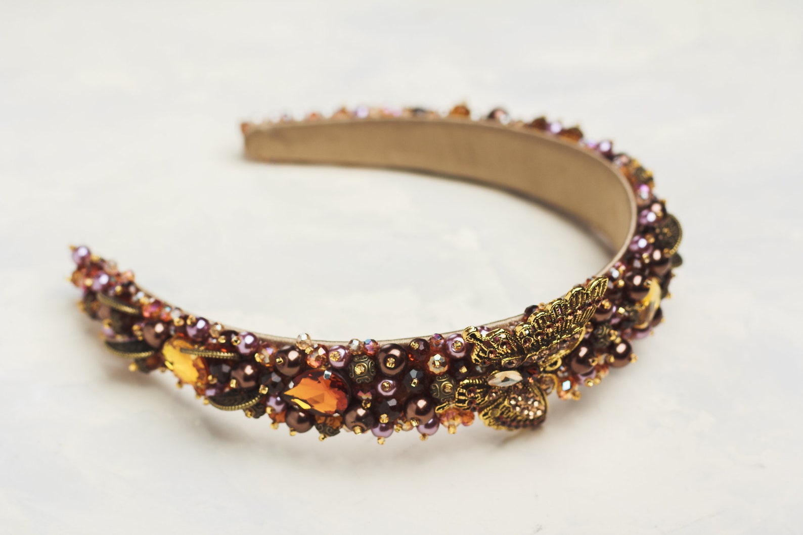 Jewelled Headband Bronze Tiara Beaded Headband for Women Gold - Etsy