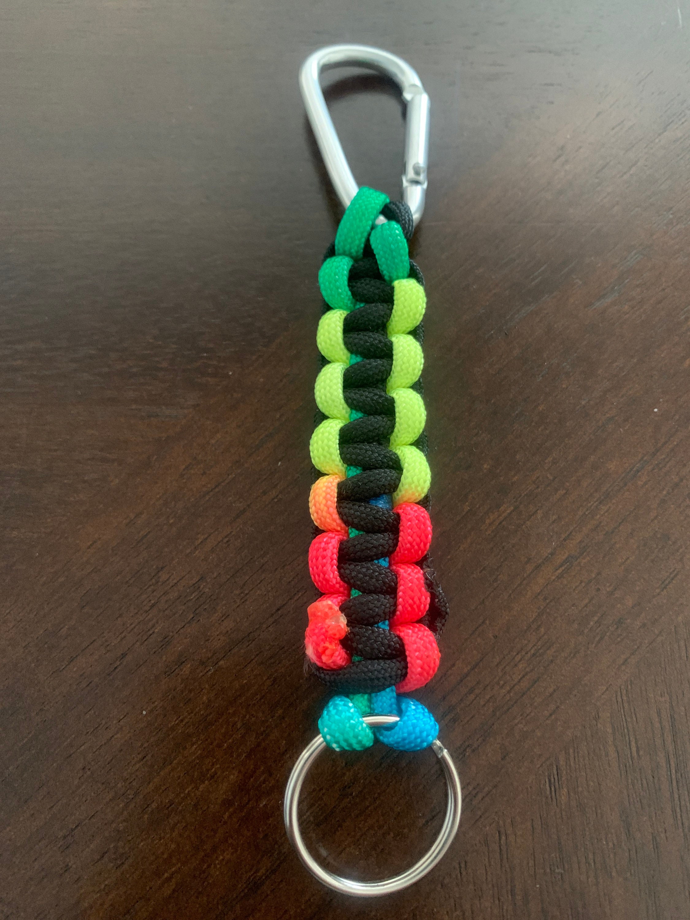 Black and Neon Rainbow Carabiner Paracord Key Chain - Etsy