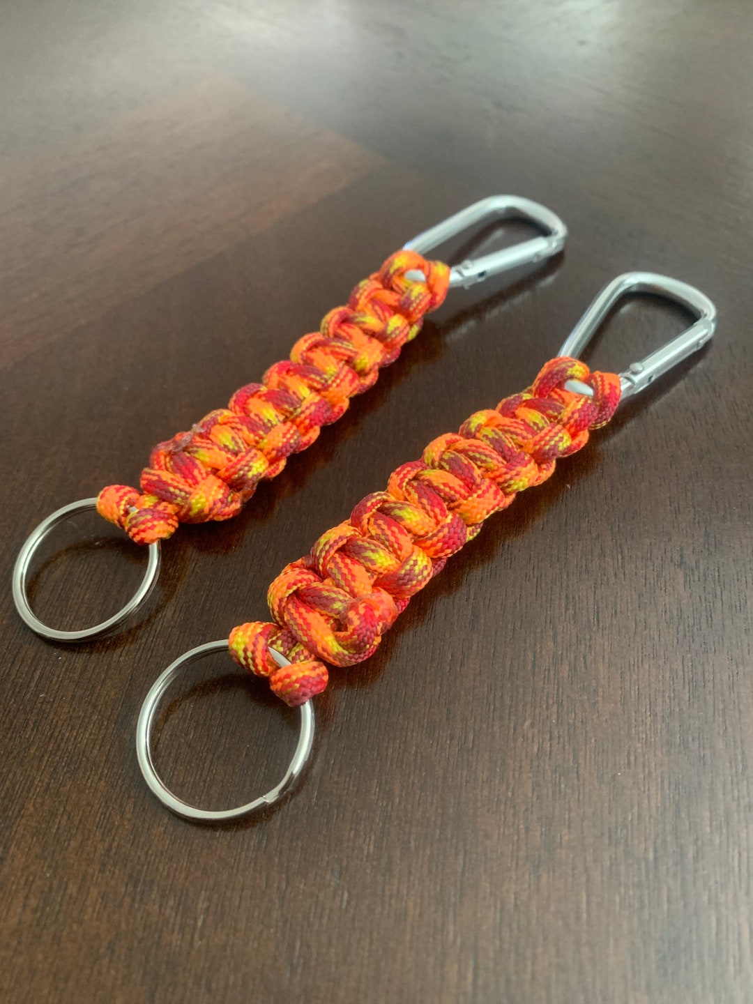 Neon Orange and Yellow Carabiner Paracord Key Chain - Etsy