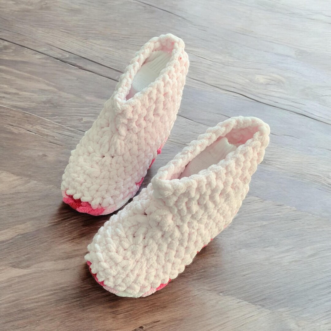 Chenille Crochet Booties/slippers “ Raspberry Ribbon” Various Shades of ...