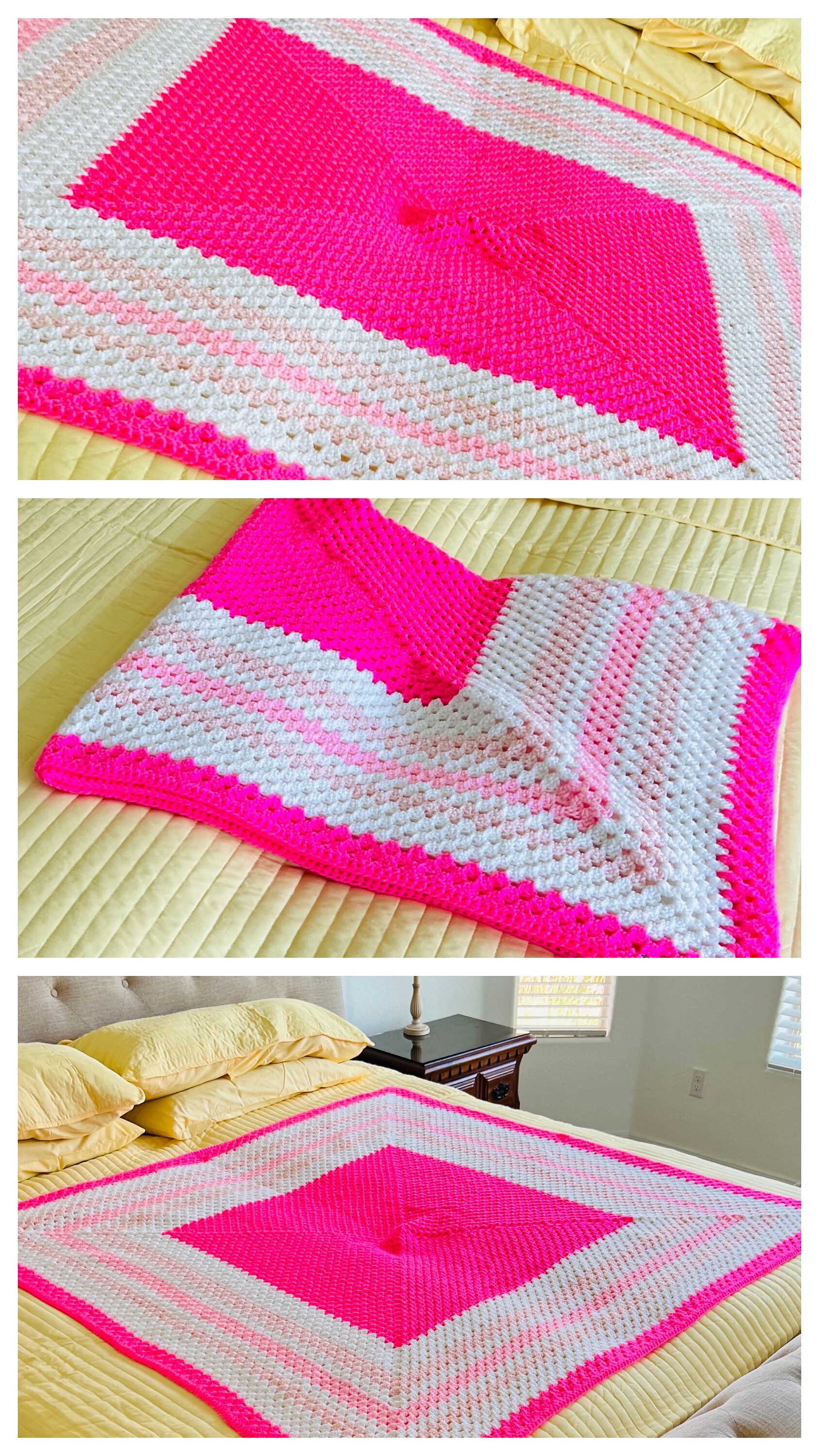 Bubblegum Pink, Pale Pink and White Crochet Afghan, Blanket, Throw - Etsy