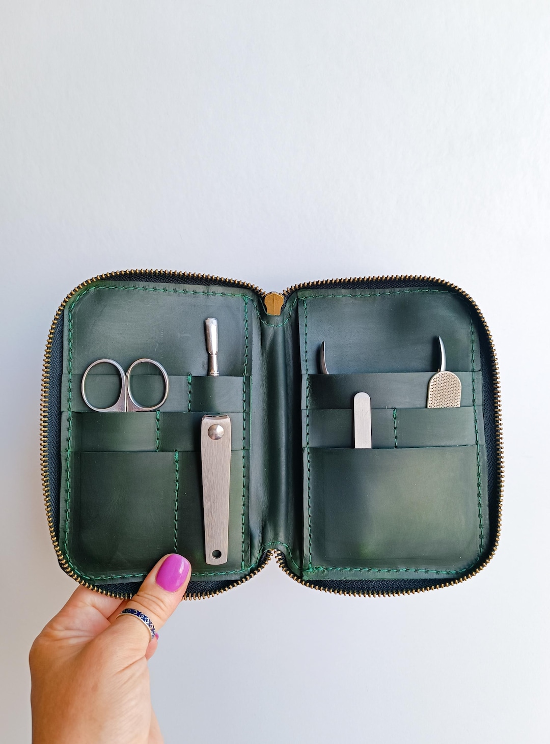 Handmade Leather Manicure Set Case: Personalized Tool Organizer ...