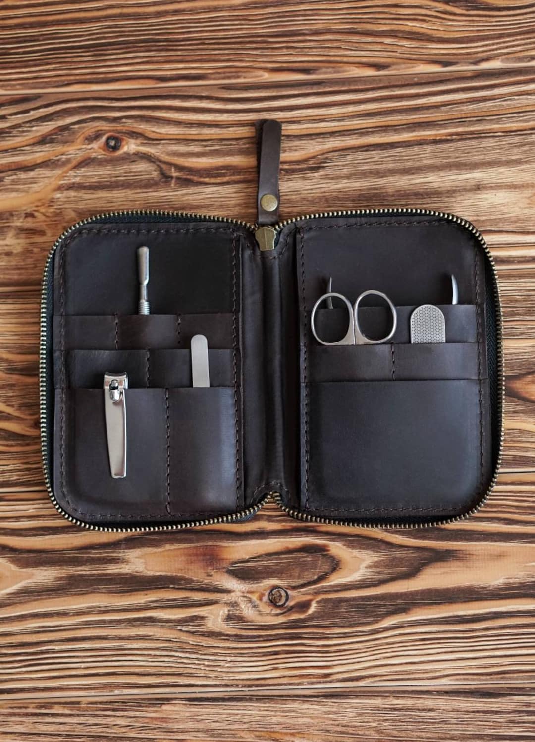 Personalized Leather Manicure Set Case: Handmade Tool Organizer ...