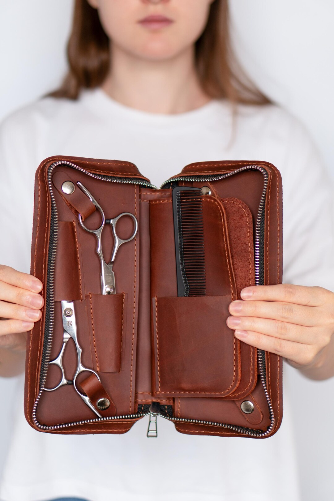 Personalized Handmade Leather Hair Stylist Organizer Scissors and Combs ...