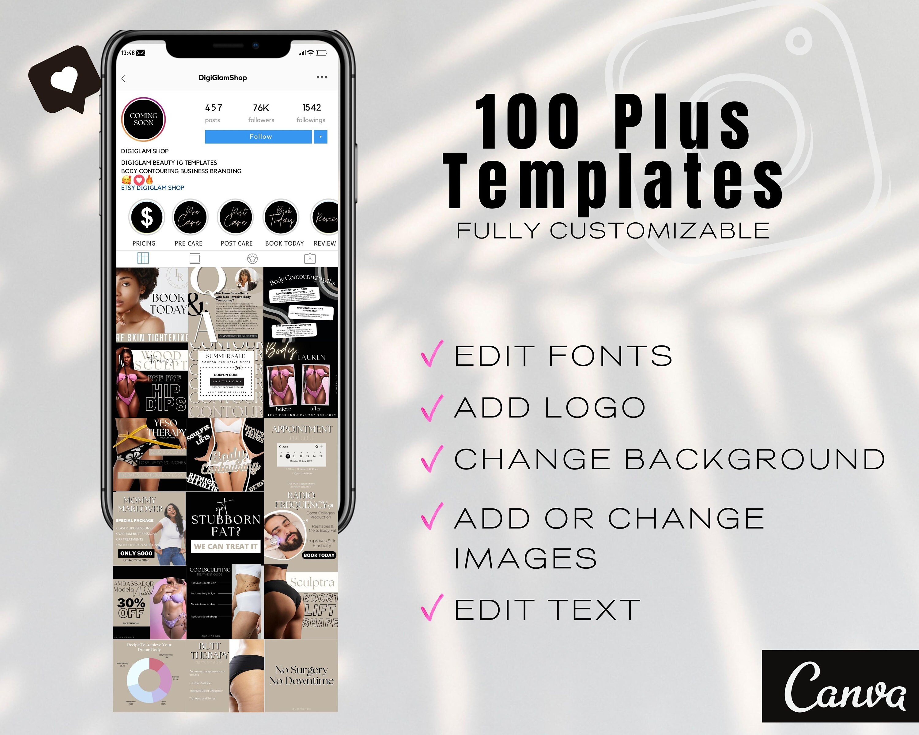 100 Body Sculpting IG Post Template Mega Instagram Post - Etsy