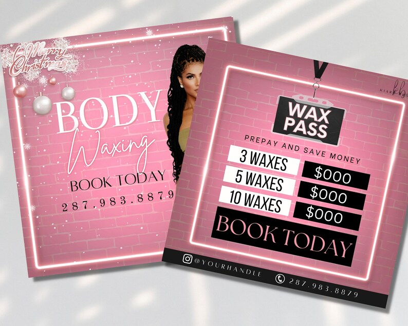 13 Pink Christmas Waxing Service Flyer Bundle D.I.Y Canva Waxing Flyer ...