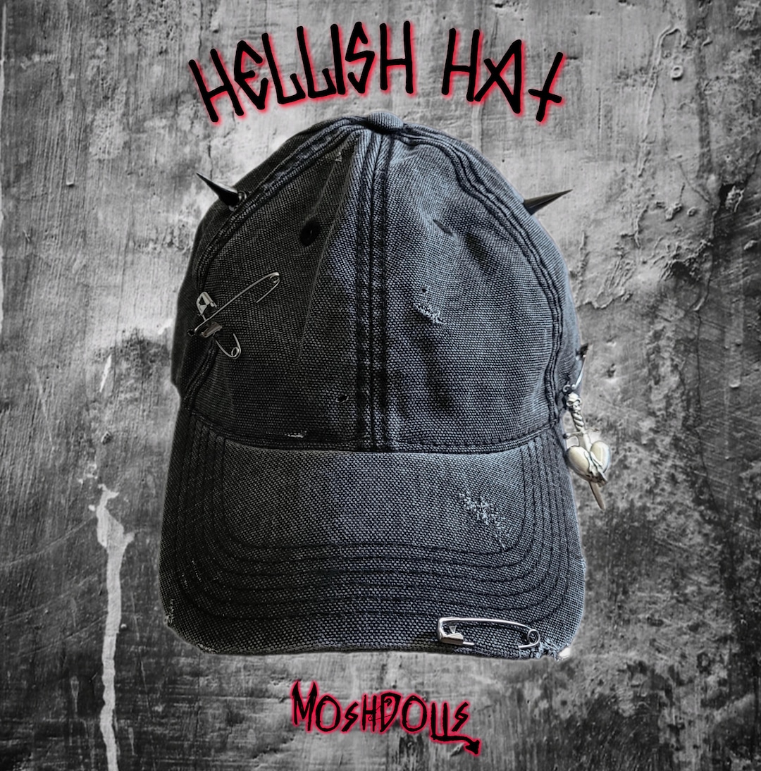 MOSHDOLLS HELLISH HAT, Punk Rock Hat, Hat With Horns, Studded Hat ...