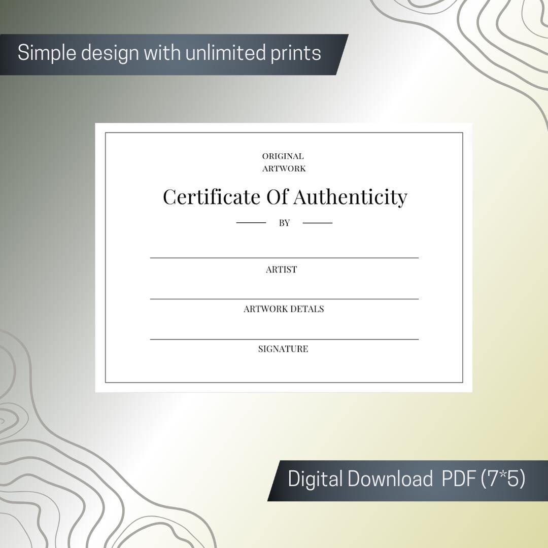 Certificate of Authenticity for Artwork, Printable Certificate of ...