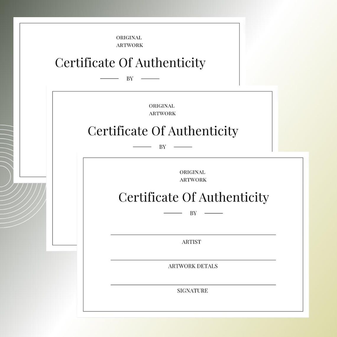 Artwork Certificate of Authenticity: Simple PDF Template (7x5 Digital ...