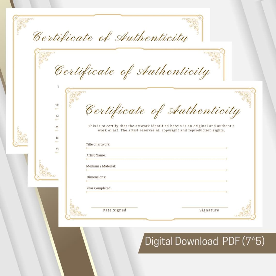 Certificate of Authenticity for Artwork Template, Printable Certificate ...