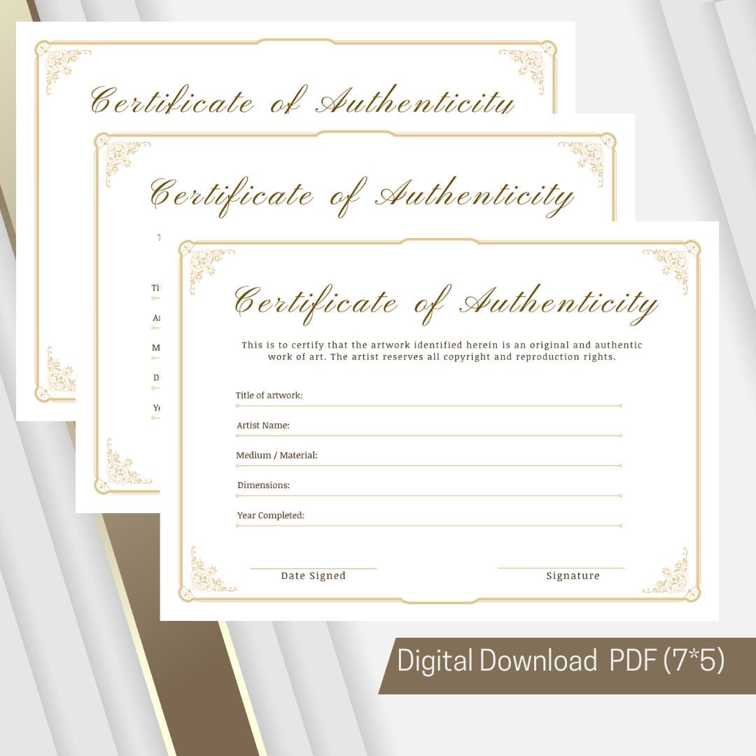 Artwork Certificate of Authenticity Template: Printable Art ...