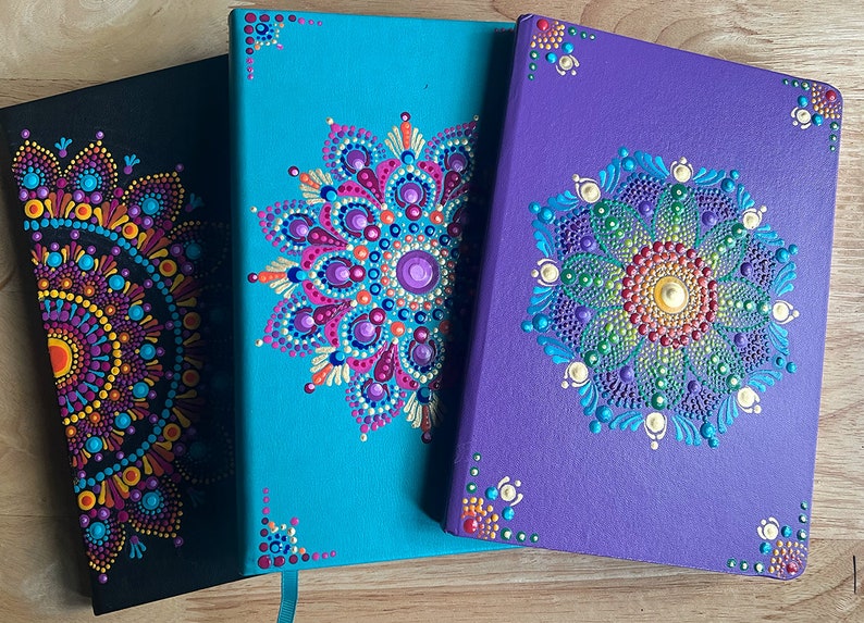 Mandala Journal / Black Notebook BOHO Hand-painted Gift Holiday - Etsy