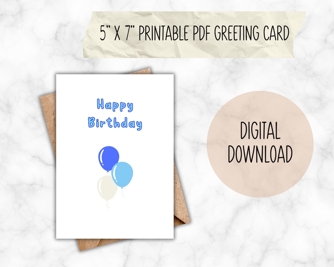 Happy Birthday Printable Greeting Card, Digital Download, Birthday Card ...