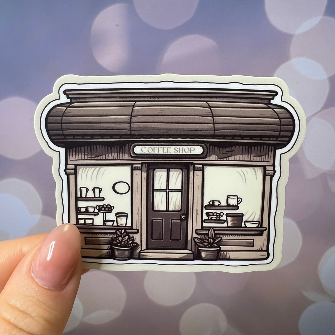 Store Front Coffee Shop Sticker, Coffee Lover Gift, Laptop Sticker ...