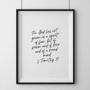 Digital Download, 2 Timothy 1:7, of A Sound Mind, Bible Verse Wall Art ...