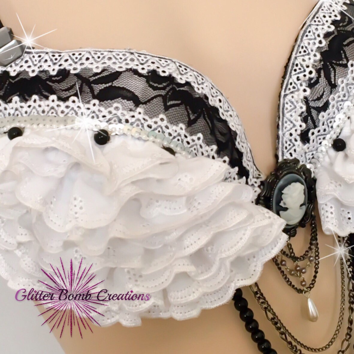 Black and White Rave Bra/ Burlesque Theme Bra/ Victorian - Etsy