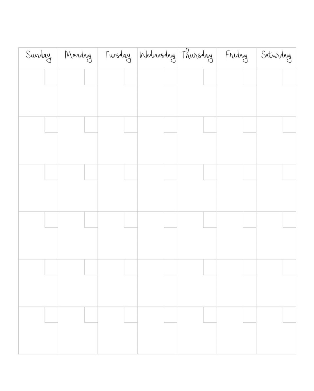 Printable Blank Monthly Calendar (sunday Start) 16x20 - Etsy