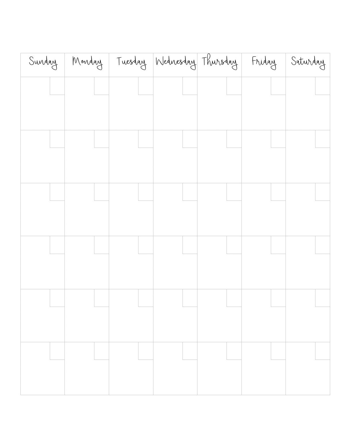 Printable Blank Monthly Calendar (sunday Start) 16x20 - Etsy