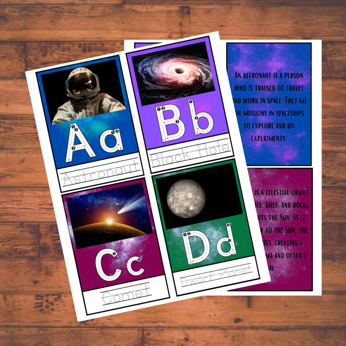 Printable Space Alphabet Flashcards - A to Z Learning - Tracing and ...