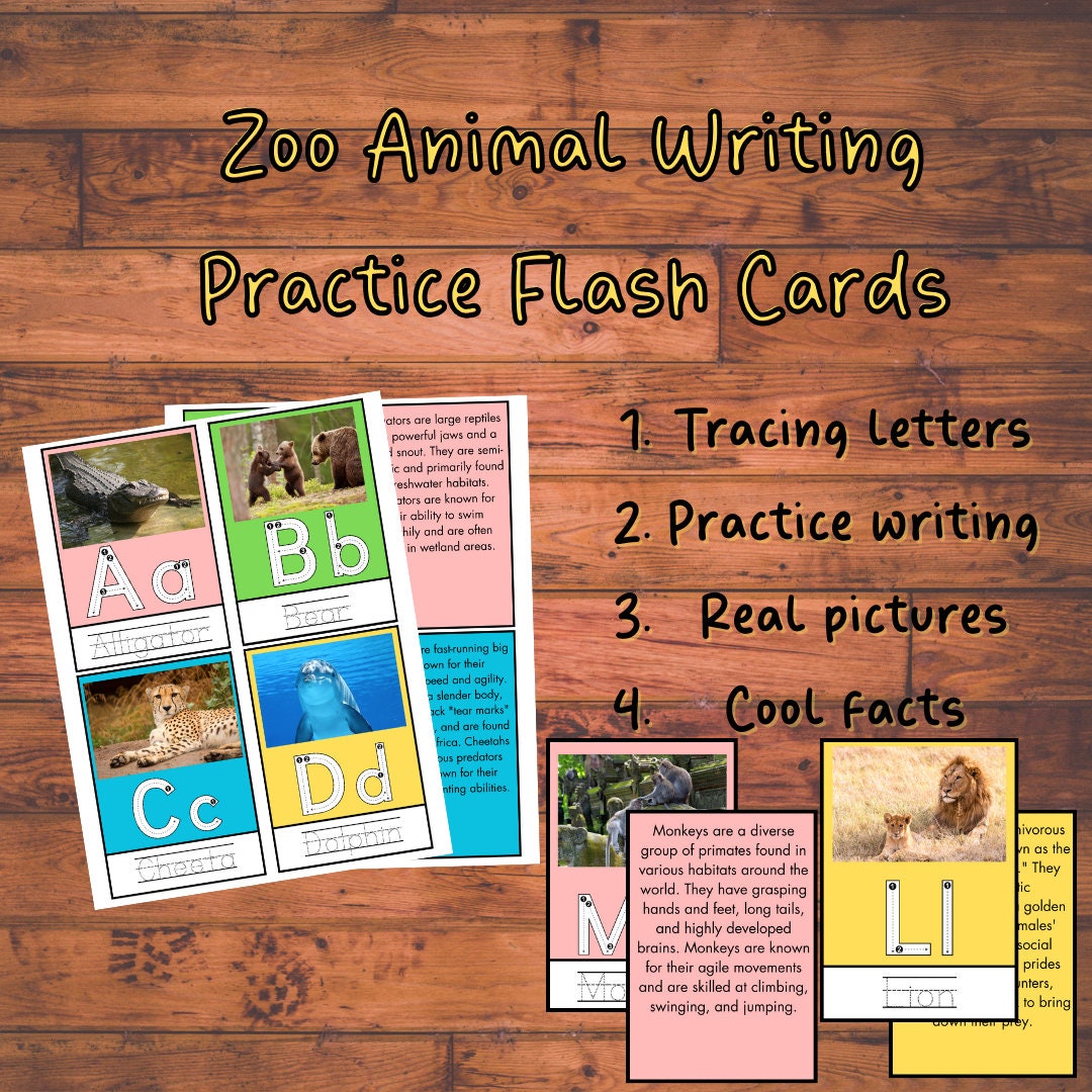 Printable Zoo Animal Flashcards - A to Z Alphabet Learning - Tracing ...